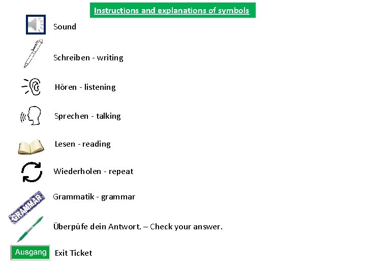 Instructions and explanations of symbols Sound Schreiben writing