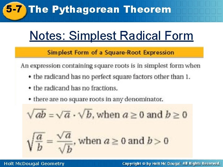 5 7 The Pythagorean Theorem Objectives Rigor Use