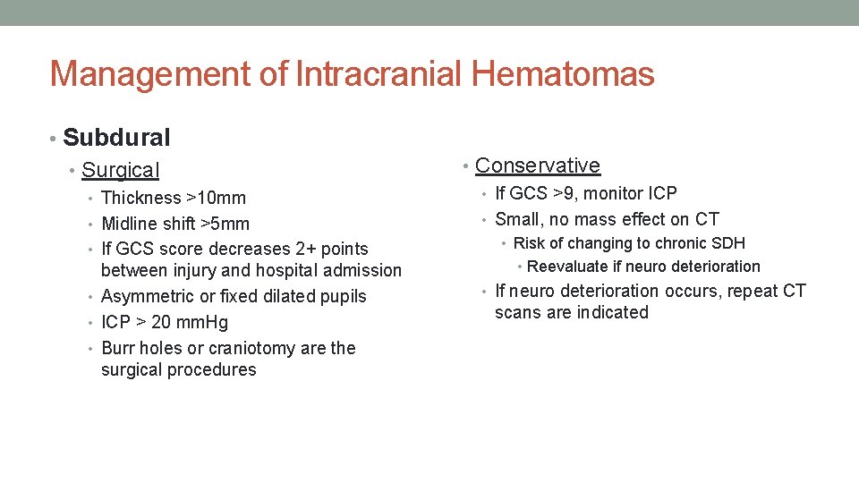 CURRENT TRENDS IN MANAGING SUBDURAL HEMATOMA INJURIES When