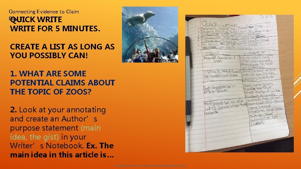 Connecting Evidence to Claim Day 1 QUICK WRITE