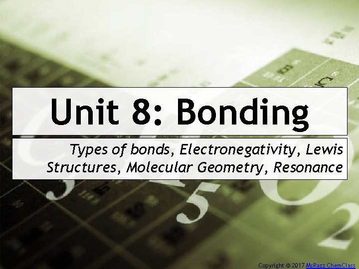 Unit 8 Bonding Types of bonds Electronegativity Lewis