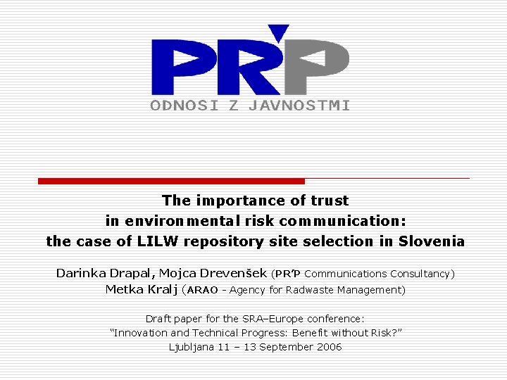 The importance of trust in environmental risk communication