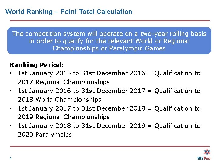 New BISFed World Ranking System 2017 2020 System
