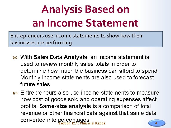CHAPTER 12 Financial Ratios BreakEven Analysis Section 12