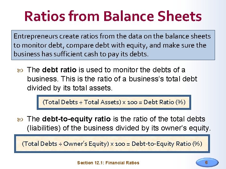 CHAPTER 12 Financial Ratios BreakEven Analysis Section 12