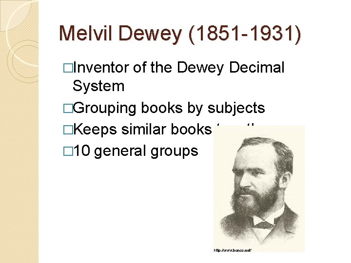 Dewey Decimal System Organizing library materials This presentation