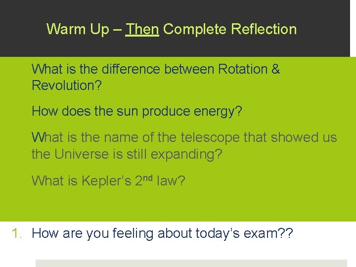 Warm Up Then Complete Reflection 1 What is