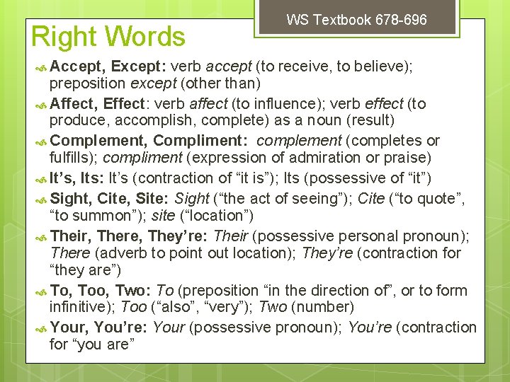 Using the Right Word Notes Write Source Textbook