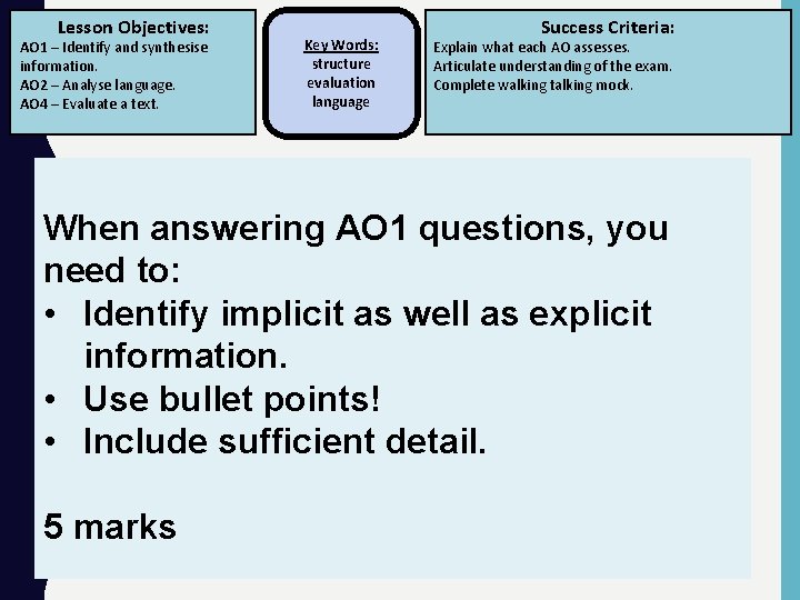 AO 1 AO 2 AO 4 Lesson Objectives