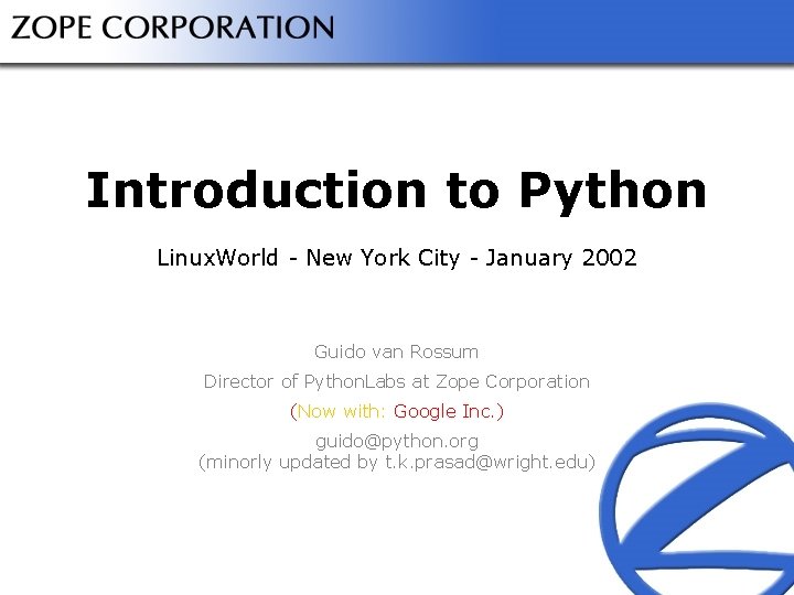 Introduction to Python Linux World New York City