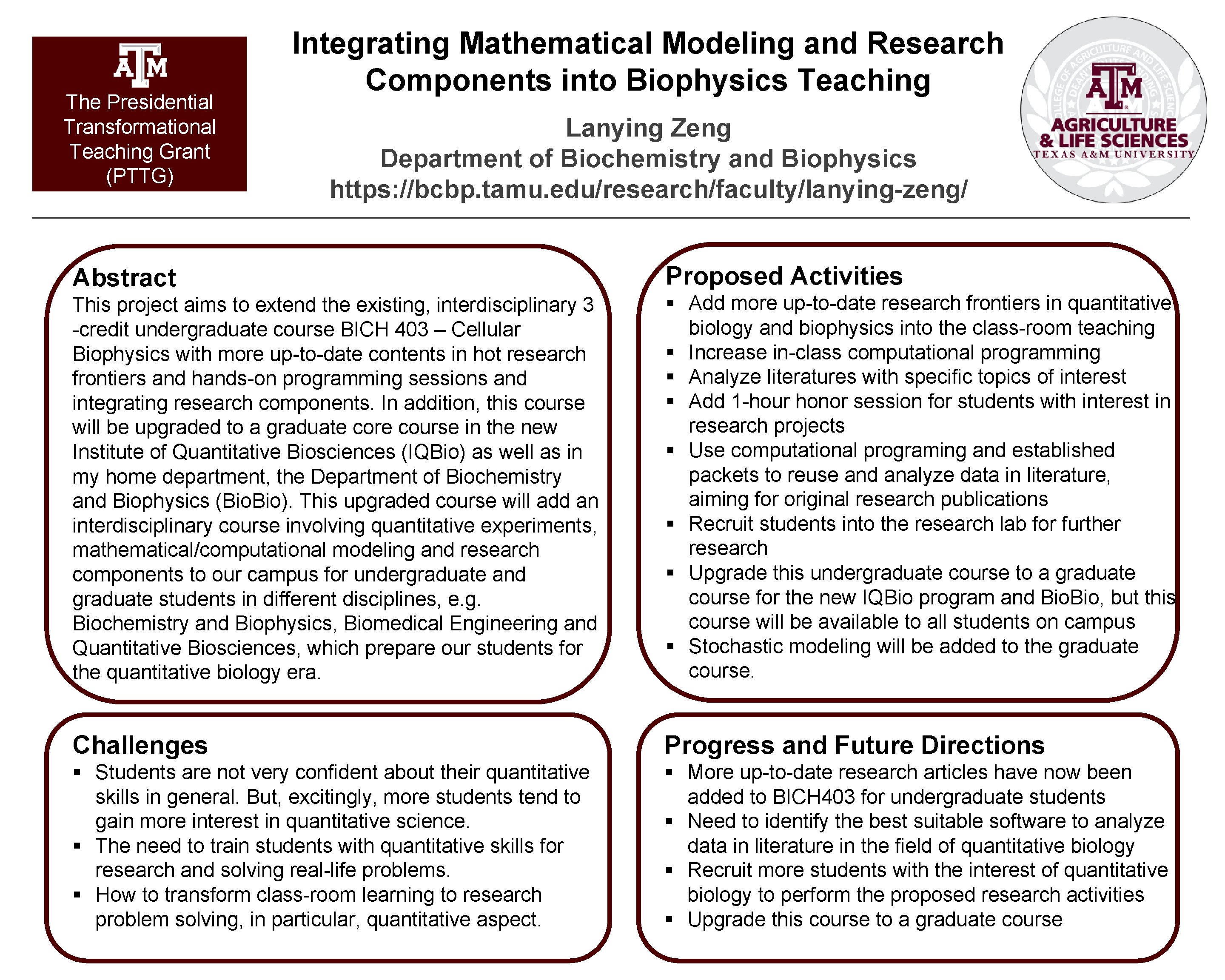 The Presidential Transformational Teaching Grant PTTG Integrating Mathematical