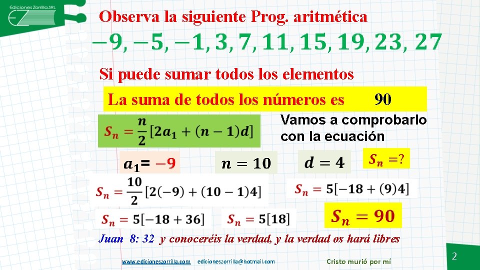 PROGRESIN ARITMETICAS Ejercicios 2 Observa la siguiente Prog