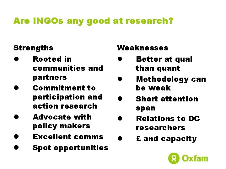 Working better with INGOs on research Duncan Green