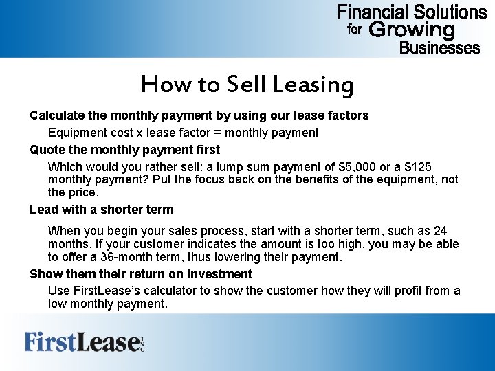 Partners in Success The Basics Lease a contract