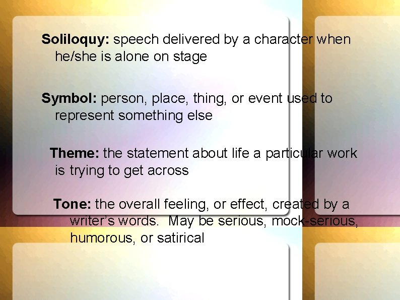 MYP International English Literature Drama Terminology Act a