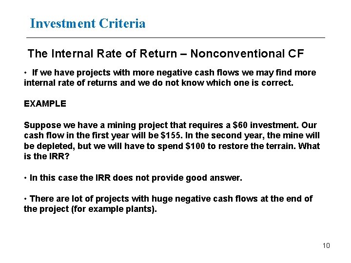 Financial Management in IB Investment Criteria 1 Investment