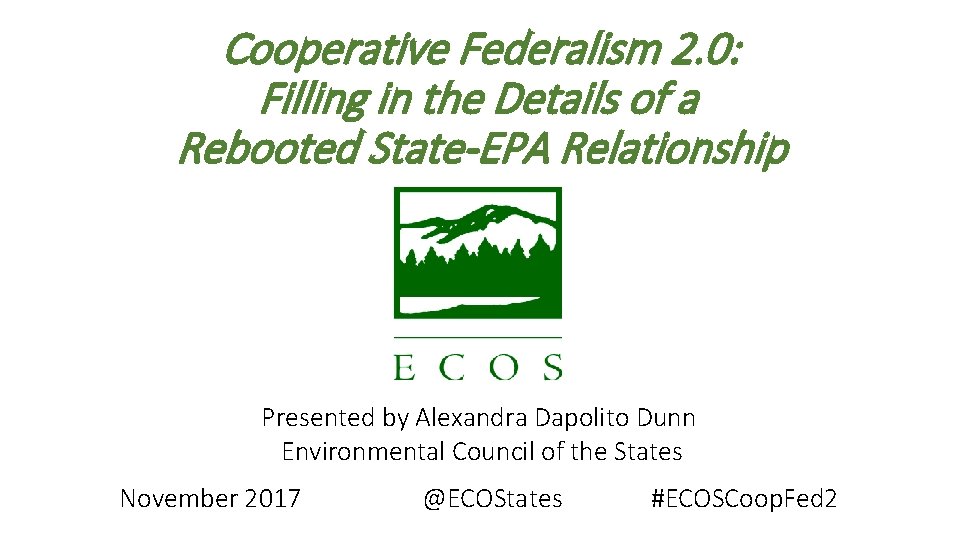 Cooperative Federalism 2 0 Filling in the Details