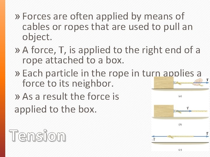 Tension A box weighing 100 N is pushed