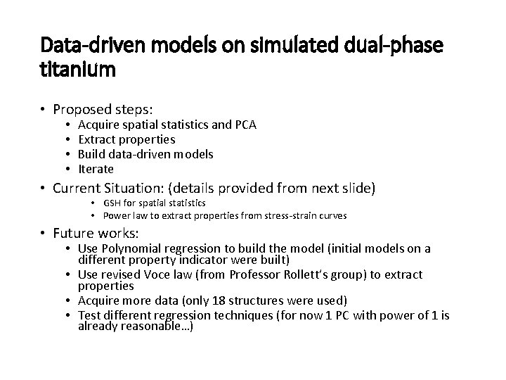 Datadriven models on simulated dualphase titanium Datadriven models