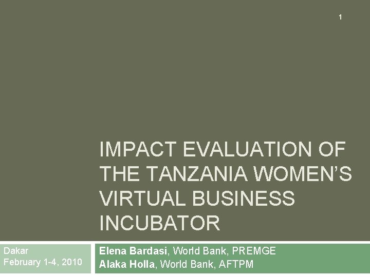 1 IMPACT EVALUATION OF THE TANZANIA WOMENS VIRTUAL