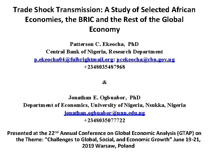 Trade Shock Transmission A Study of Selected African