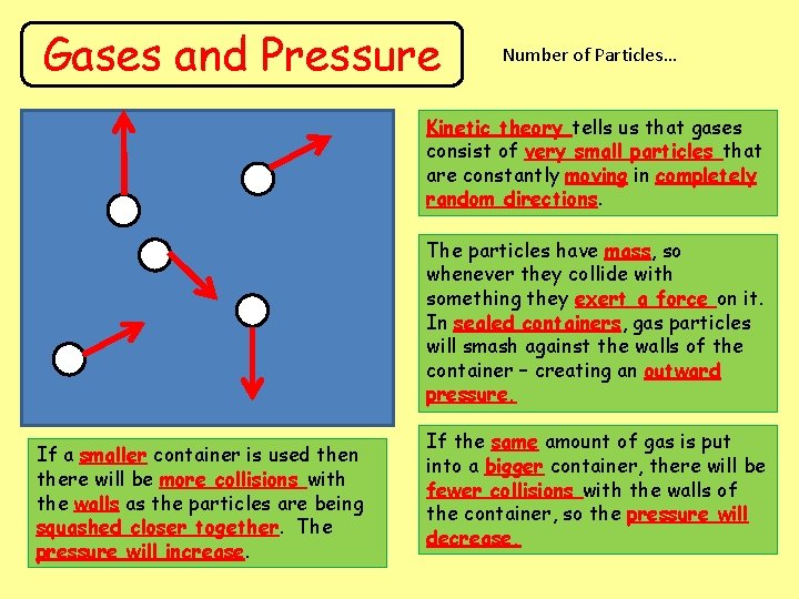 Gases and Pressure Number of Particles Kinetic theory