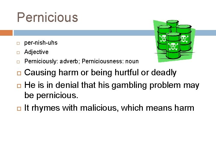 VOCABULARY Sarah Woodard Innocuous ihnokyoouh Adjective Innocuously adverb