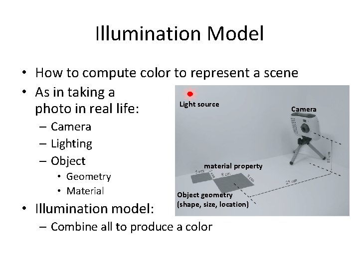 Illumination Model How to compute color to represent