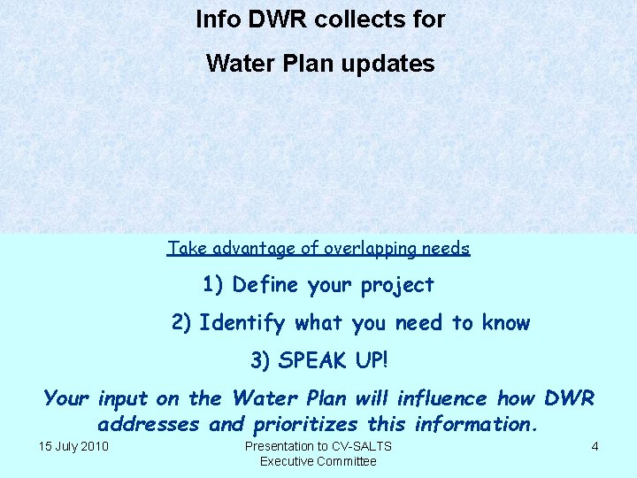 Structure of Water Plan 2009 and what to