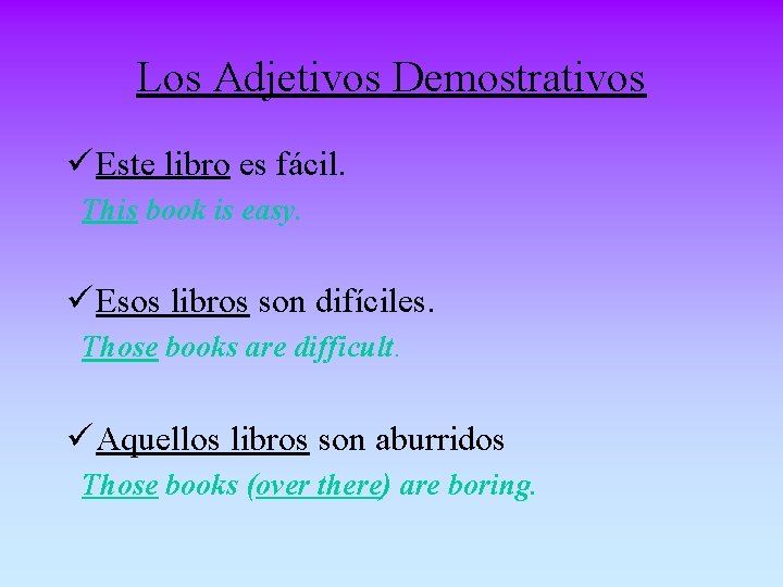 Los Adjetivos Demostrativos este esta estos estas ese