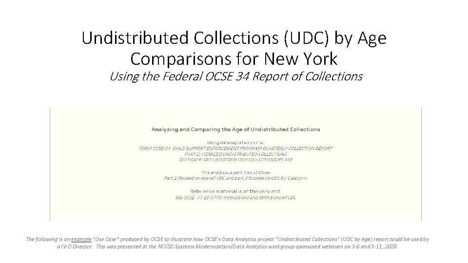Undistributed Collections UDC by Age Comparisons for New