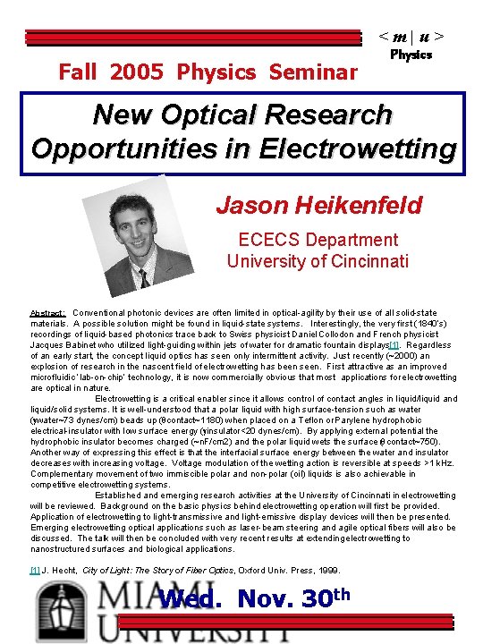 mu Fall 2005 Physics Seminar Physics New Optical