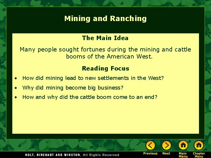 Chapter 13 The American West Section Notes Video