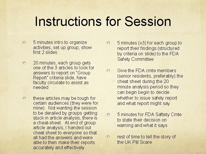 Instructions for Session 5 minutes intro to organize