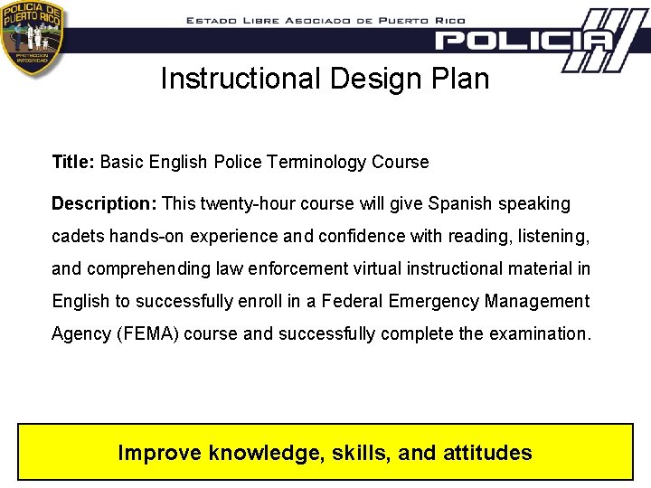 Instructional Design Plan Basic English Police Terminology Course