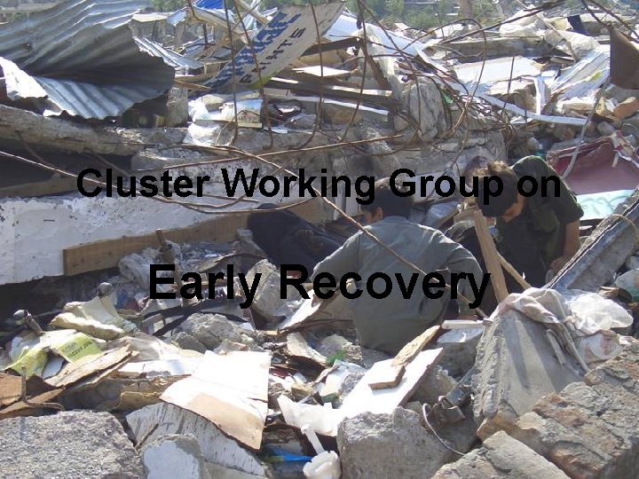 Cluster Working Group on Early Recovery Cluster Working