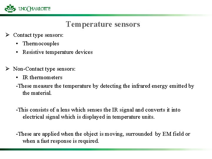 ECGR 6185 Advanced Embedded Systems TEMPERATURE SENSORS Thermocouples