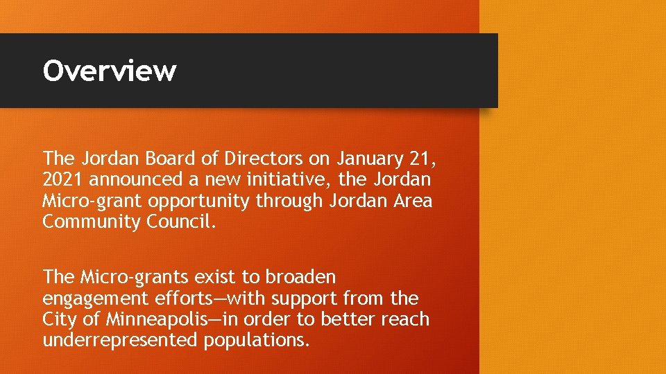 Jordan Area Community Council Jordan Neighborhood Microgrants History