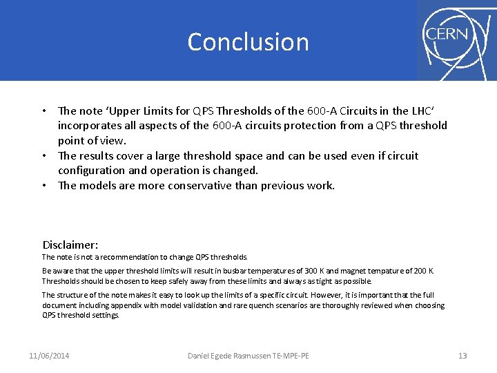 600 A threshold limits Overview of the upper