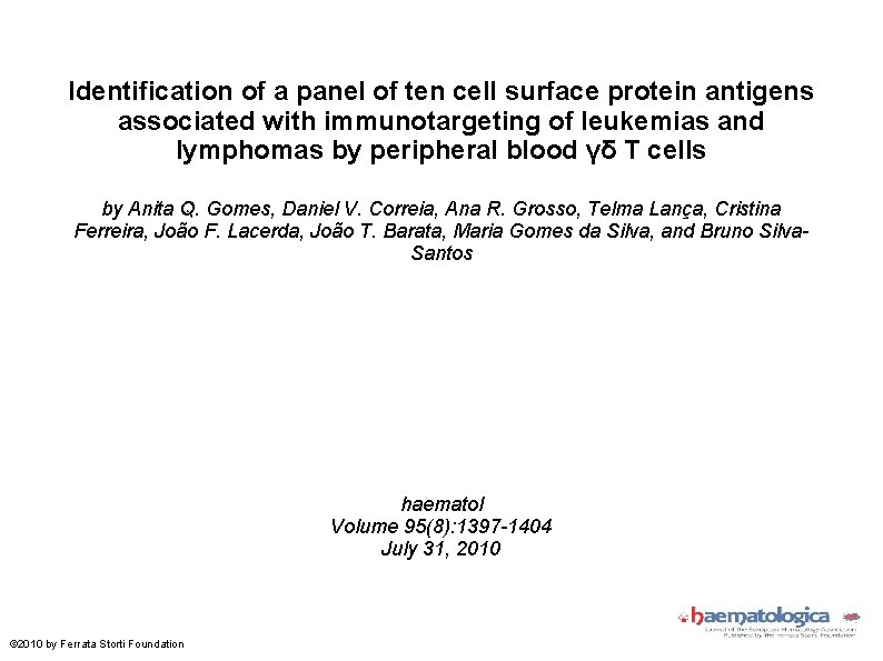 Identification of a panel of ten cell surface