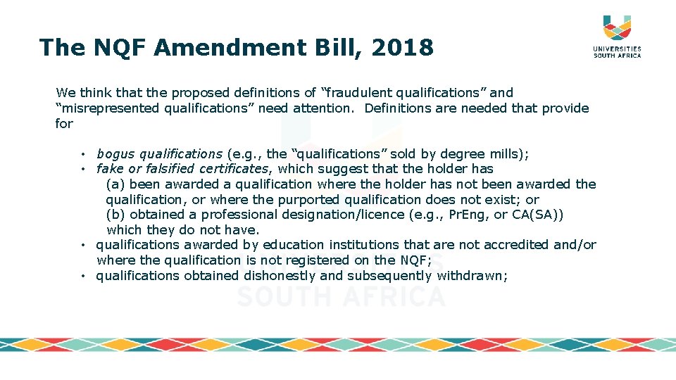 USAf SUBMISSION ON THE NQF AMENDMENT BILL Portfolio
