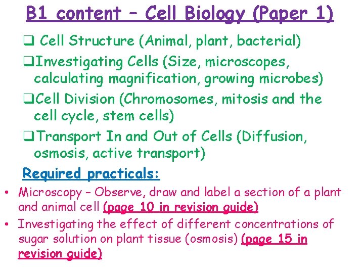 B 1 content Cell Biology Paper 1 q