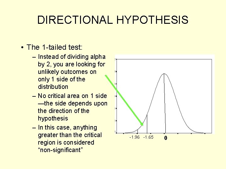 DIRECTIONAL HYPOTHESIS The 1 tailed test Instead of