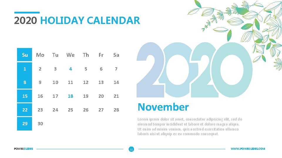2020 HOLIDAY CALENDAR Su Mo Tu We Th