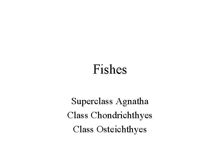 Fishes Superclass Agnatha Class Chondrichthyes Class Osteichthyes Agnatha