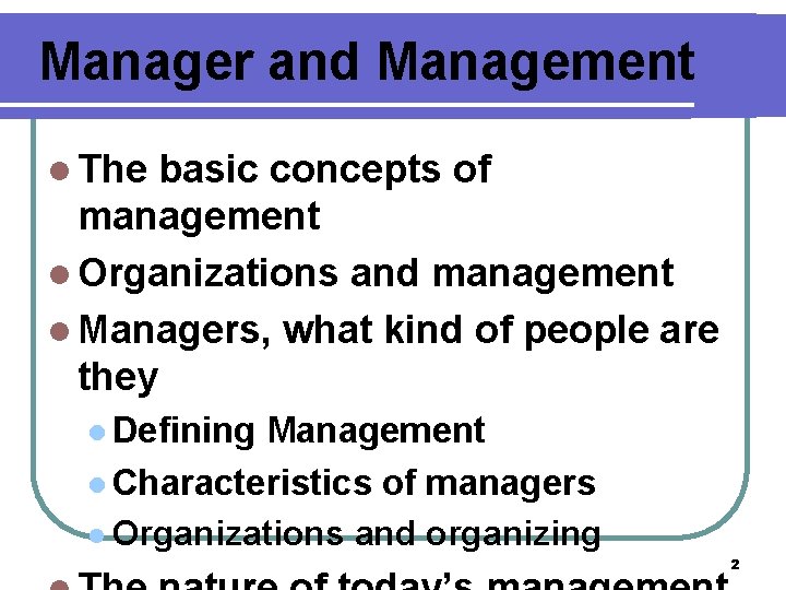 Introduction to Management Course MAN 1 A IFY