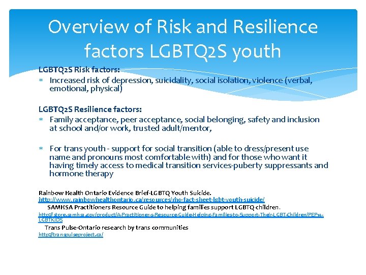 Overview of Risk and Resilience factors in LGBTQ