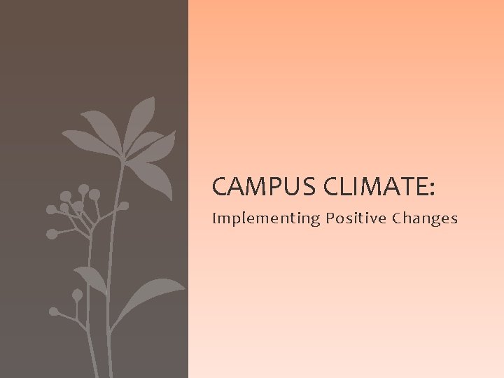 CAMPUS CLIMATE Implementing Positive Changes Introduction SUCCESSES ...