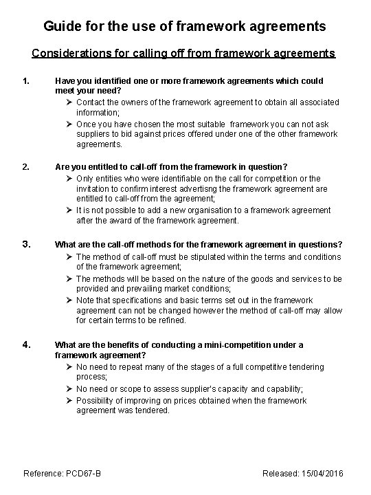 Guide for the use of framework agreements Considerations