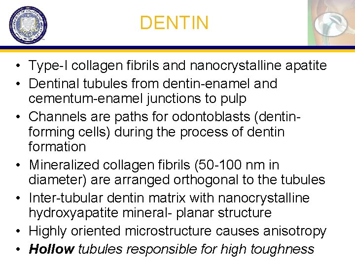 Dental Tissues and their Replacements Issues Dental decay